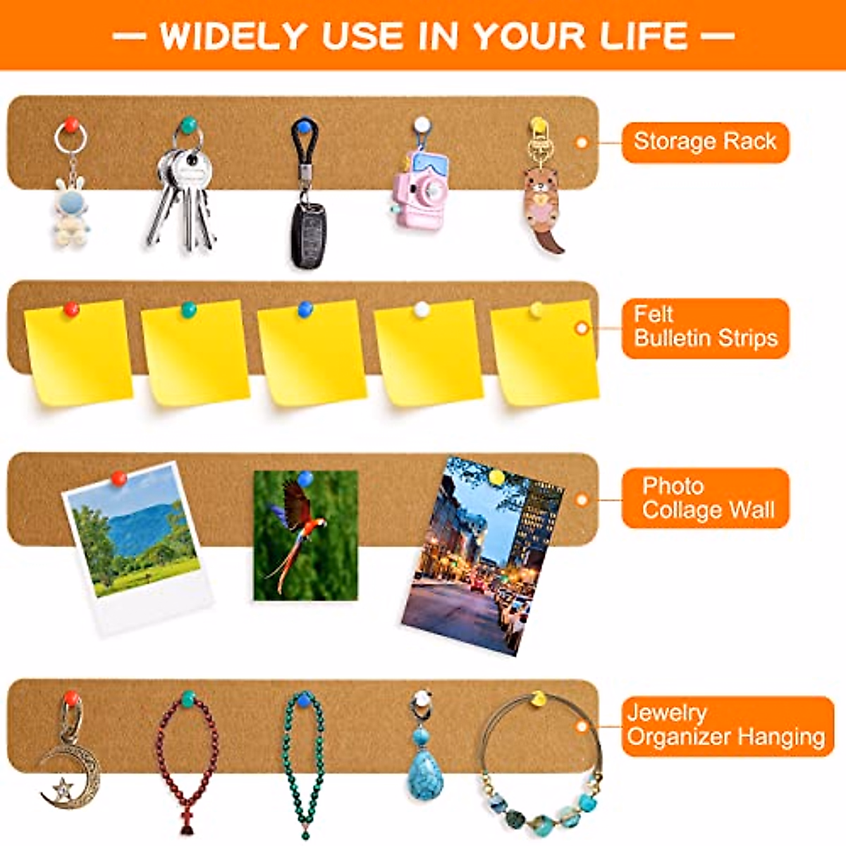 Felt Bulletin Board Corkboard Strips for Walls, Self-Adhesive Memo Board with 35 Pushpins, Wall Decor for Desk, Cubicle, Home, Office, Classroom 3 Pack