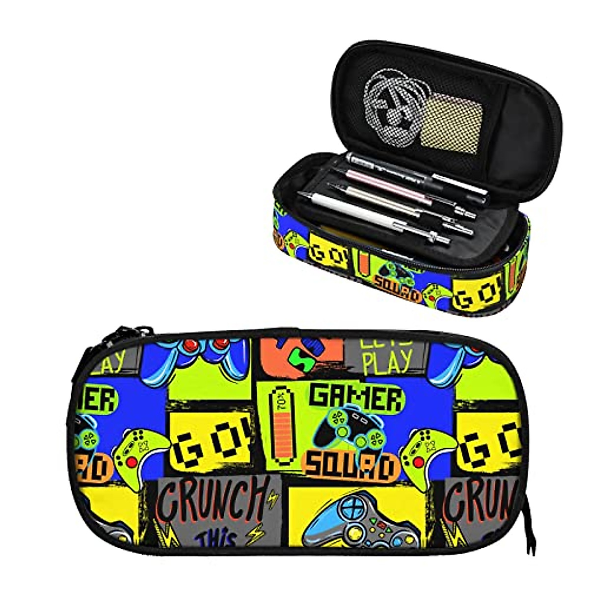 Pencil Case for Boys, Cute Pencil Pouch Big Capacity Waterproof and Durable Pencil Bag for Kids Teens Students School Supplies… (Game Green and Blue)