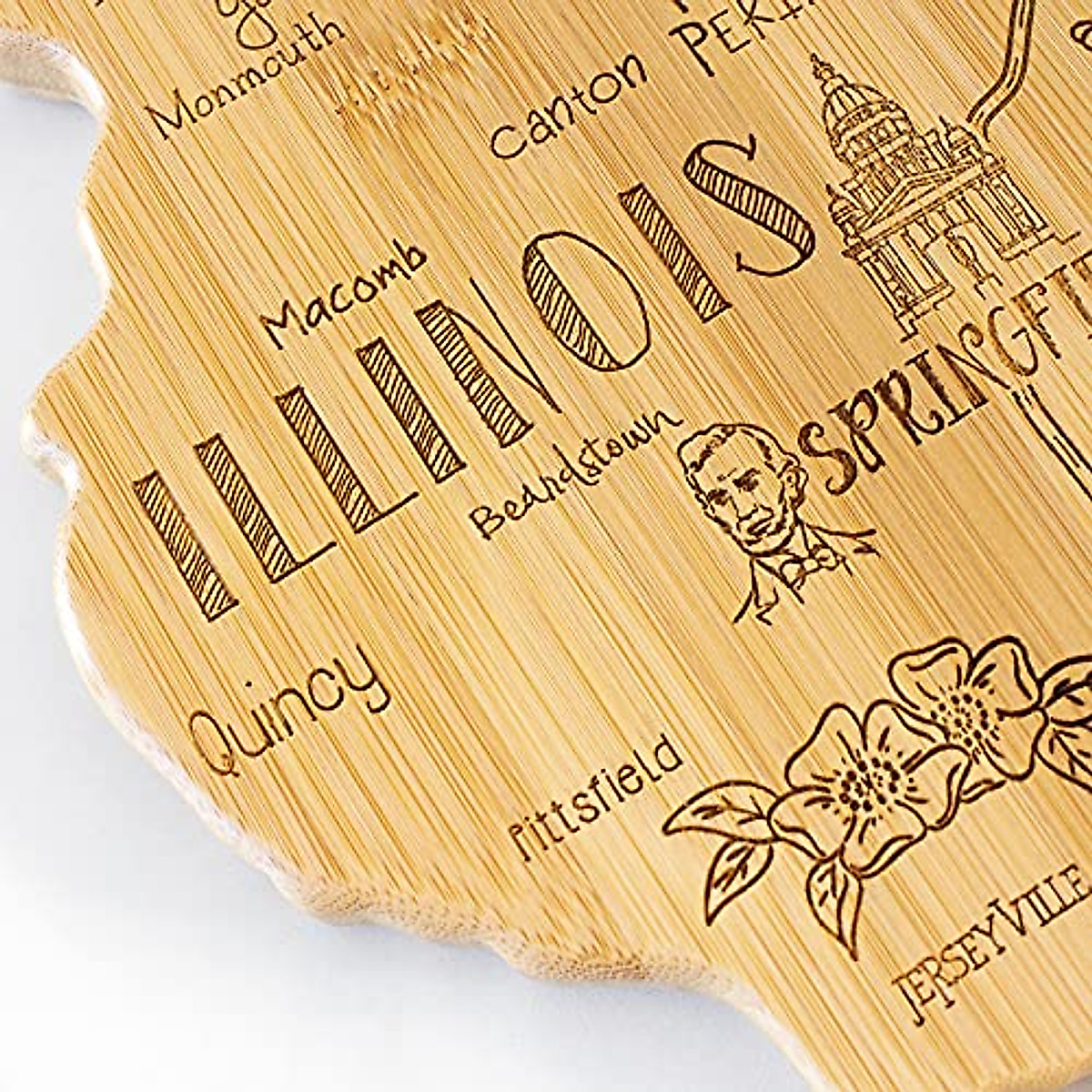 Totally Bamboo Destination Illinois State Shaped Serving and Cutting Board, Includes Hang Tie for Wall Display