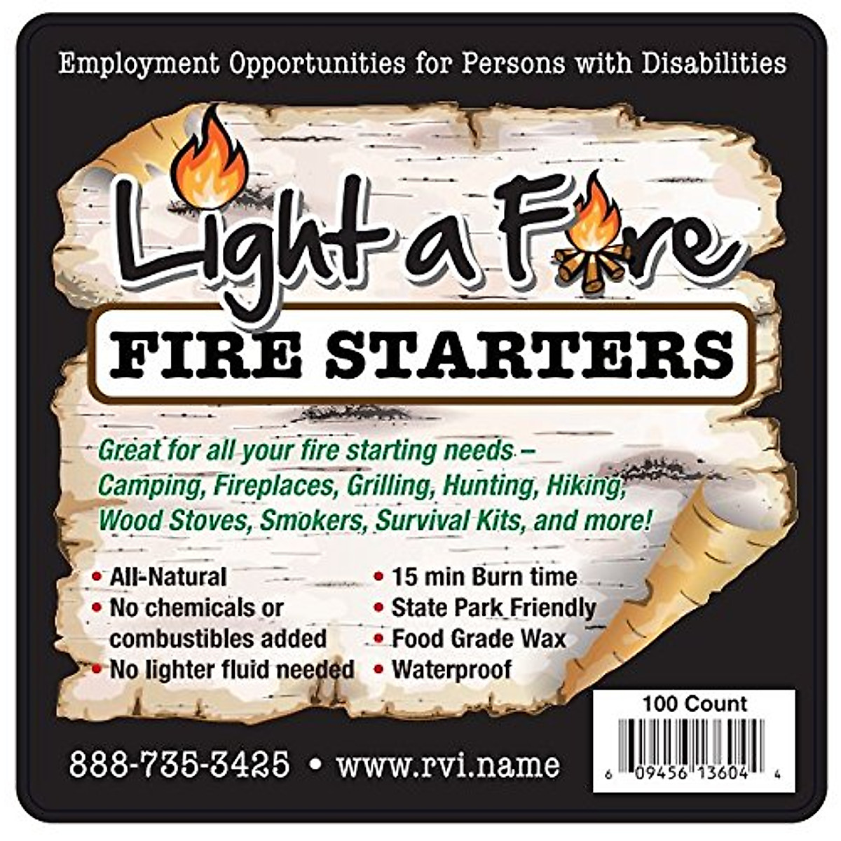 All Natural Fire Starters.15-20 Minute Burn for BBQ, campfire, charcoal, fire pit, wood & pellet stove, 30 Extra Large Waterproof for Indoor/Outdoor Made in USA