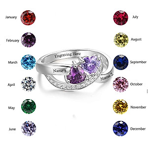 Personalized 2 Birthstones Ring with Natural Diamonds for Women Mom Wife Girlfriend,S925 10K 14K 18K Solid Gold Custom Love Knot Rings Engraved Jewelry Gift for Mothers Day Birthday Size 4-12 (Rose Gold, 925 Sterling Silver)
