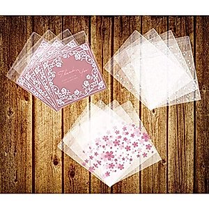 Self Adhesive Treat Bag 300Pcs 3 Different Patterns Self Adhesive Plastic Cookie Bags 100 Pcs Cherry Blossoms Bags, 100 Pcs Pink Rose Bags & 100 Pcs White Polka Dot Bags Gift DIY Plastic Bag