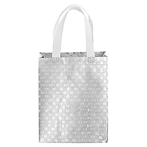 Tosnail 40 Pack 10 x 8 Inch Glossy Reusable Grocery Bags, Shop Tote Bag, Present Gift Bag for Wedding, Party - Checkered Silver