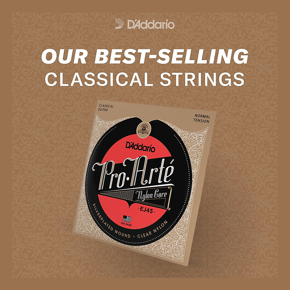 D'Addario Guitar Strings - Pro-Arte Classical Guitar Strings - EJ46-3D - Nylon Guitar Strings - Silver Plated Wound, Nylon Core - Hard Tension, 3-Pack