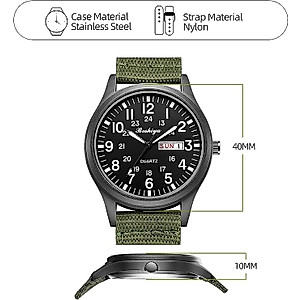 BOSHIYA Men's Military Tactical Field Watches Outdoor Sports/Work Watch Waterproof Analogue Quartz Watches Minimalist Lightweight Nylon Watch - Imported Japanese Movement/40mm Waterproof/Date Display