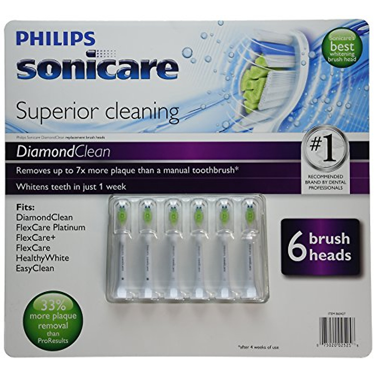 Philips Sonicare HX6066/70 DiamondClean Standard Brush Heads, 6-Pack