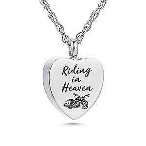Riding in Heaven Urn Necklace for Ashes Motorcycle Rider Memorial Necklace Cremation Jewelry Urn Chain
