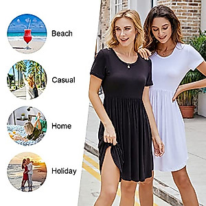 LONGYUAN Woman Casual Swing Sundresses Short Sleeve Loose Beach Dresses with Pockets Floral Small