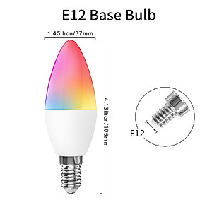 Smart Light Bulbs E12 RGB+CCT Led WiFi+Bluetooth Smart Bulbs 300lm 40W Equivalent Multicolor and Dimmable, Halloween light bulbs Work with Alexa Google Smart Things WiFi(2.4GHz) No Hub Required 5Pack