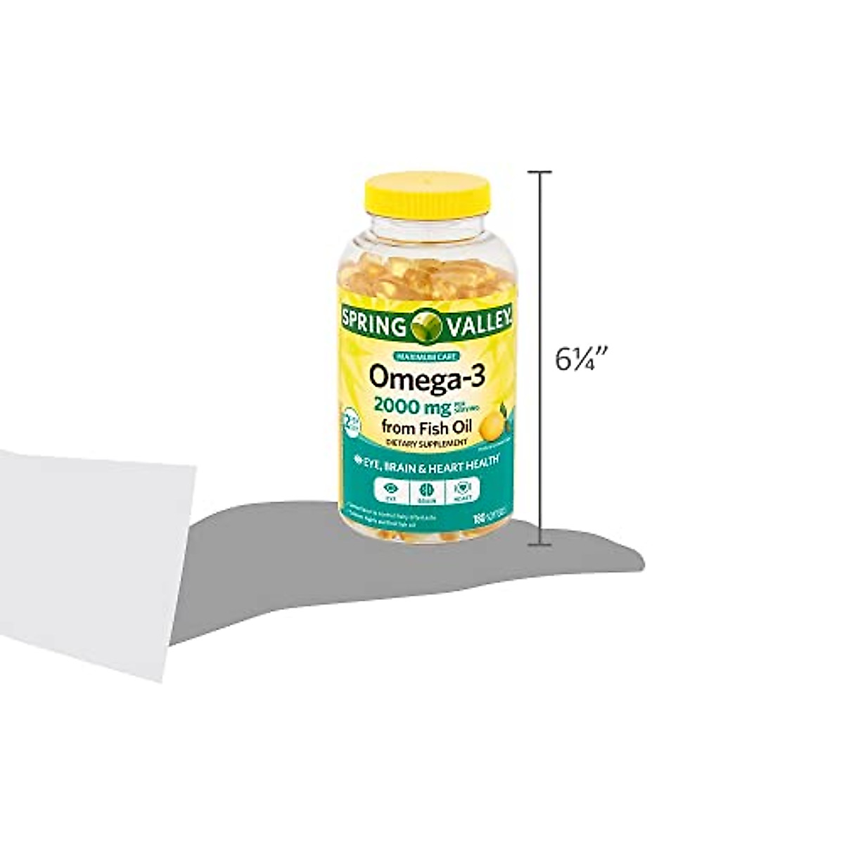 Spring Valley Omega-3 from Fish Oil 2000 mg, Eye, Brain, Heart Health, Lemon, 180 Softgels (Pack of 2)