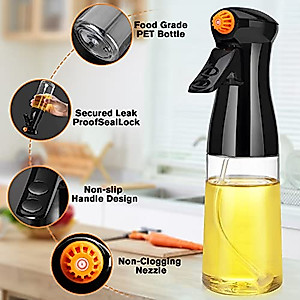 Olive Oil Sprayer for Cooking,Rotatable Nozzle Olive Oil Spray Bottle 200ml/7oz Vinegar Dispenser with Brush Leak Proof Oil Sprayer for Kitchen, Cooking, Baking,Salad, BBQ,Roasting