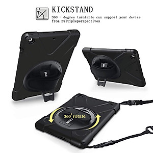 ZenRich iPad 5th/6th Generation Case, iPad 9.7 Case 2017/2018 with Rotatable Kickstand,Hand Strap and Shoulder Strap zenrich Heavy Duty Shockproof Case for A1822/A1823/A1893/A1954,Black