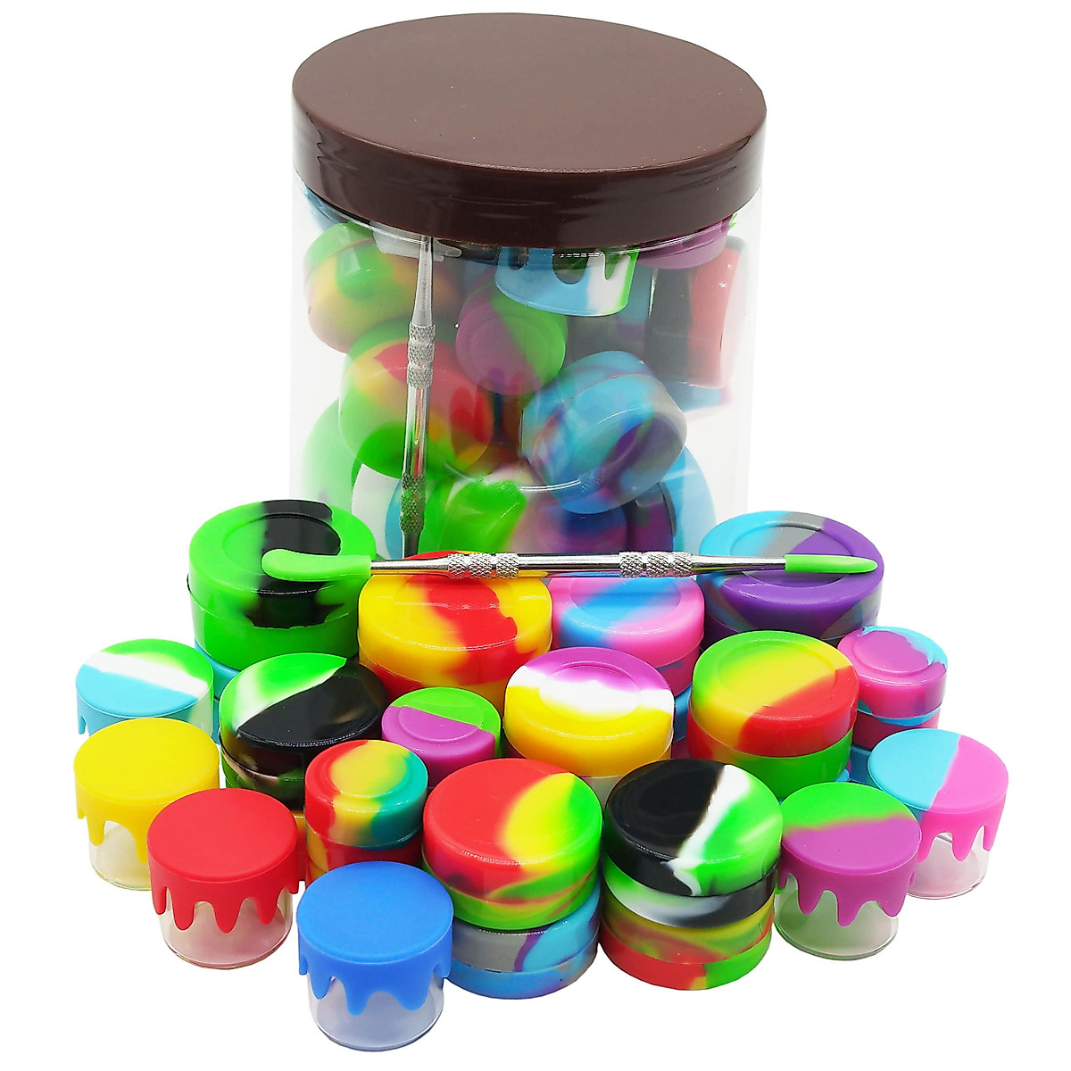 KUVIS 2ml 4ml 5ml 6ml 7ml Silicone Containers Concentrate Sealed Non-stick Jars For Sauces, Dressing, Creams, Cosmetics and Kitchen Multi-use (30PCS)