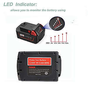 Volt1799 2PACKS 5.0Ah 18V Lithium Battery and Charger for Milwaukee M18 Battery 48-11-1820 Cordless Power Tools Batteries, Capacity Output 5.0Ah