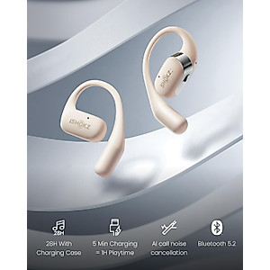SHOKZ OpenFit - Open-Ear True Wireless Bluetooth Headphones with Microphone, Earbuds with Earhooks, Sweat Resistant, Fast Charging, 28HRS Playtime, Compatible with iPhone & Android