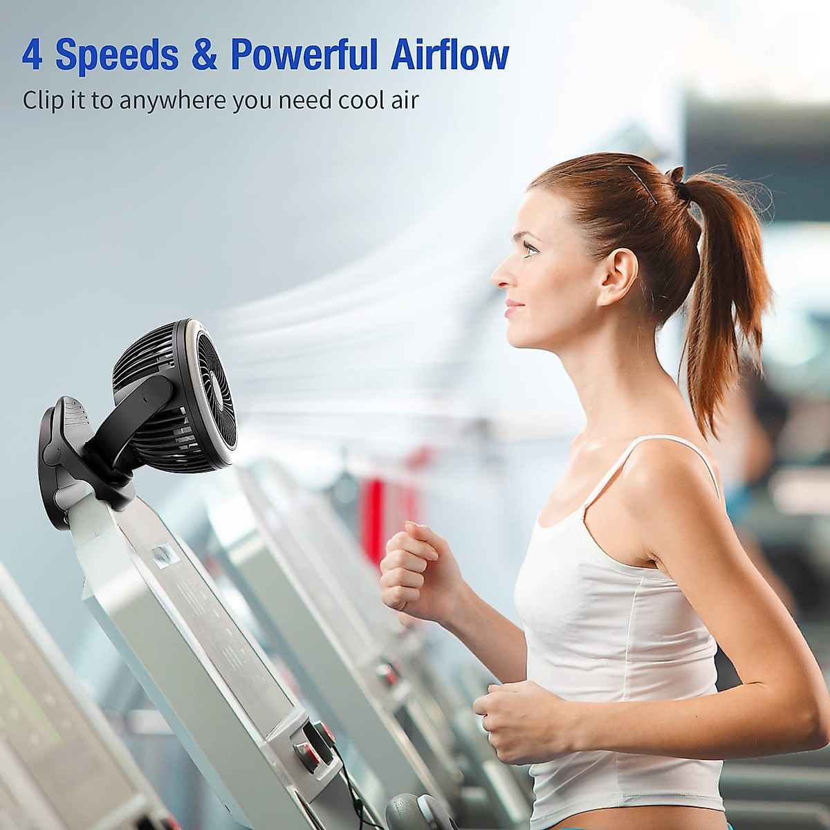 zoolb 10000mAh Camping Lantern Fan, 4 Speeds Clip On Fan, Battery Operated Fan, Portable Personal Fan, 360° Rotation, Time Setting, 40 hrs Working Time, for Tents, Gym, Home, Black