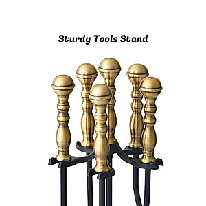 Lichamp Fireplace Tools Set, 5-Pieces Indoor Outdoor Sturdy Fire Place Poker Sets with Retro Gold Handle, FTS45GD