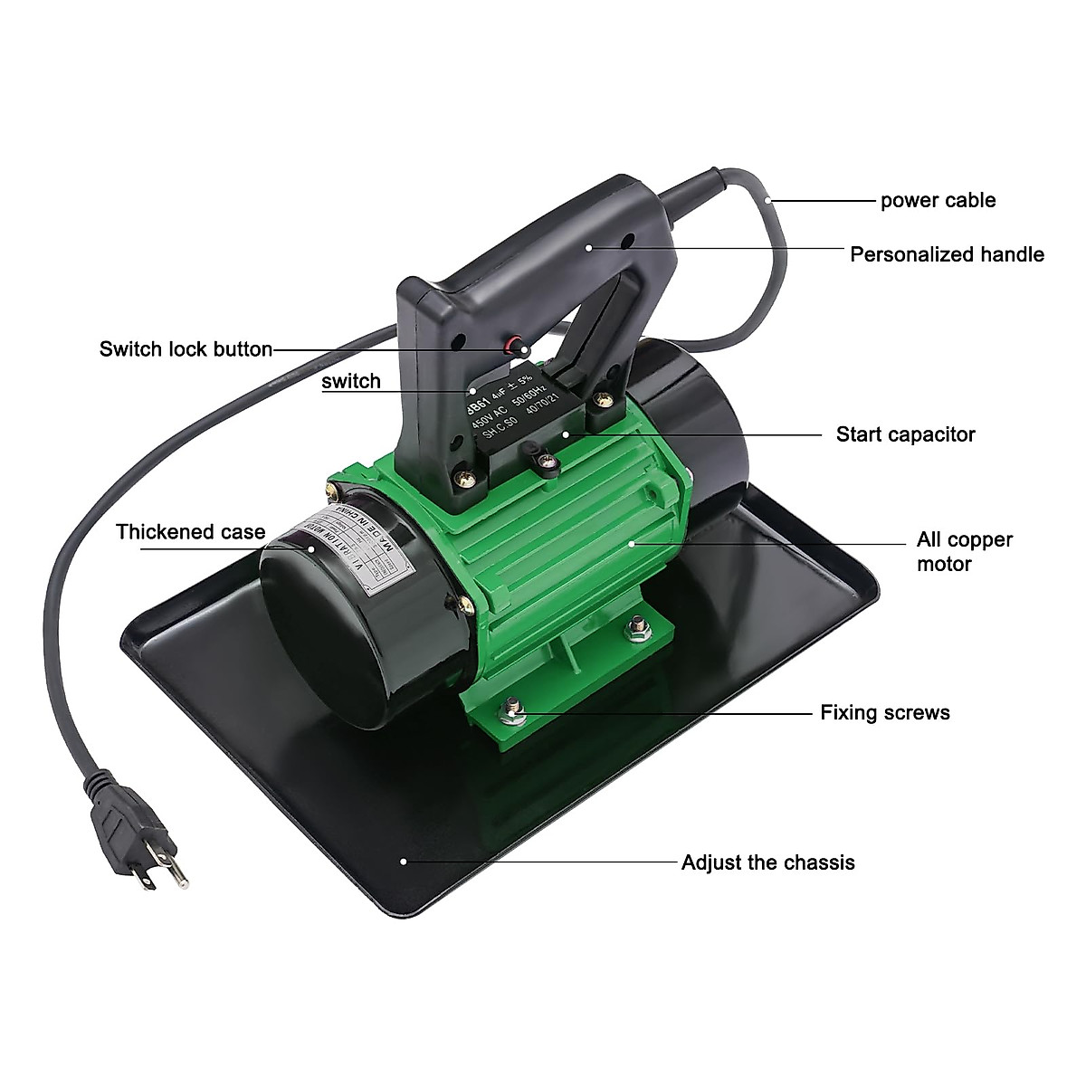 Electric Concrete Vibrator Motor, 110V 370W Portable Cement Vibrating Machine,3500 RPM, 220.46 LBS Vibration Force, Handheld Table Motion Concrete Vibrator Machine for Cement Leveling Works