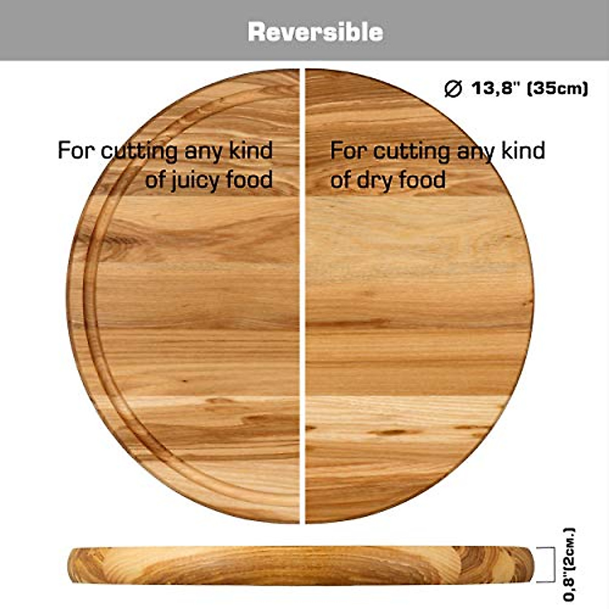 B.Brown Wood Round Cutting Board 13.5 inches Medium Cutting Board