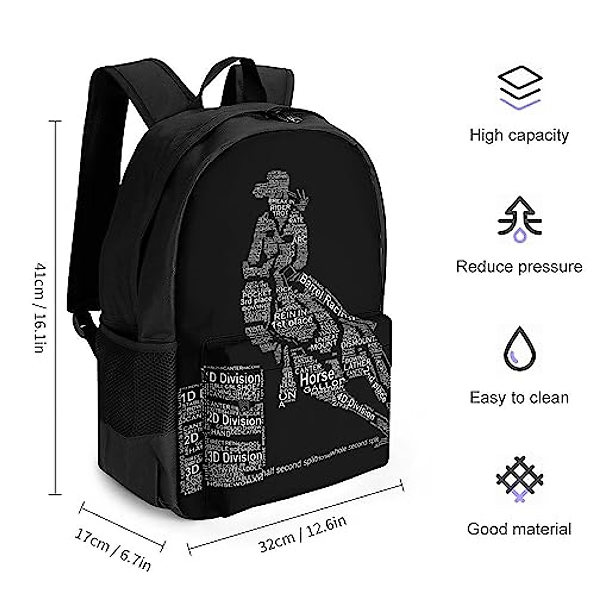 Horserace Barrel Racing Art Backpack Durable Polyester Multipurpose Anti-Theft Shoulder Bag Big Capacity Gym Outdoor Hiking Backpack With Padded Straps