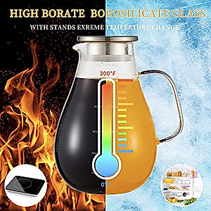 Glass Pitcher, 85oz Water Pitcher with Lid and Precise Scale Line, 18/8 Stainless Steel Iced Tea Pitcher, Easy Clean Heat Resistant Borosilicate Glass Jug for Juice, Milk, Cold or Hot Beverages