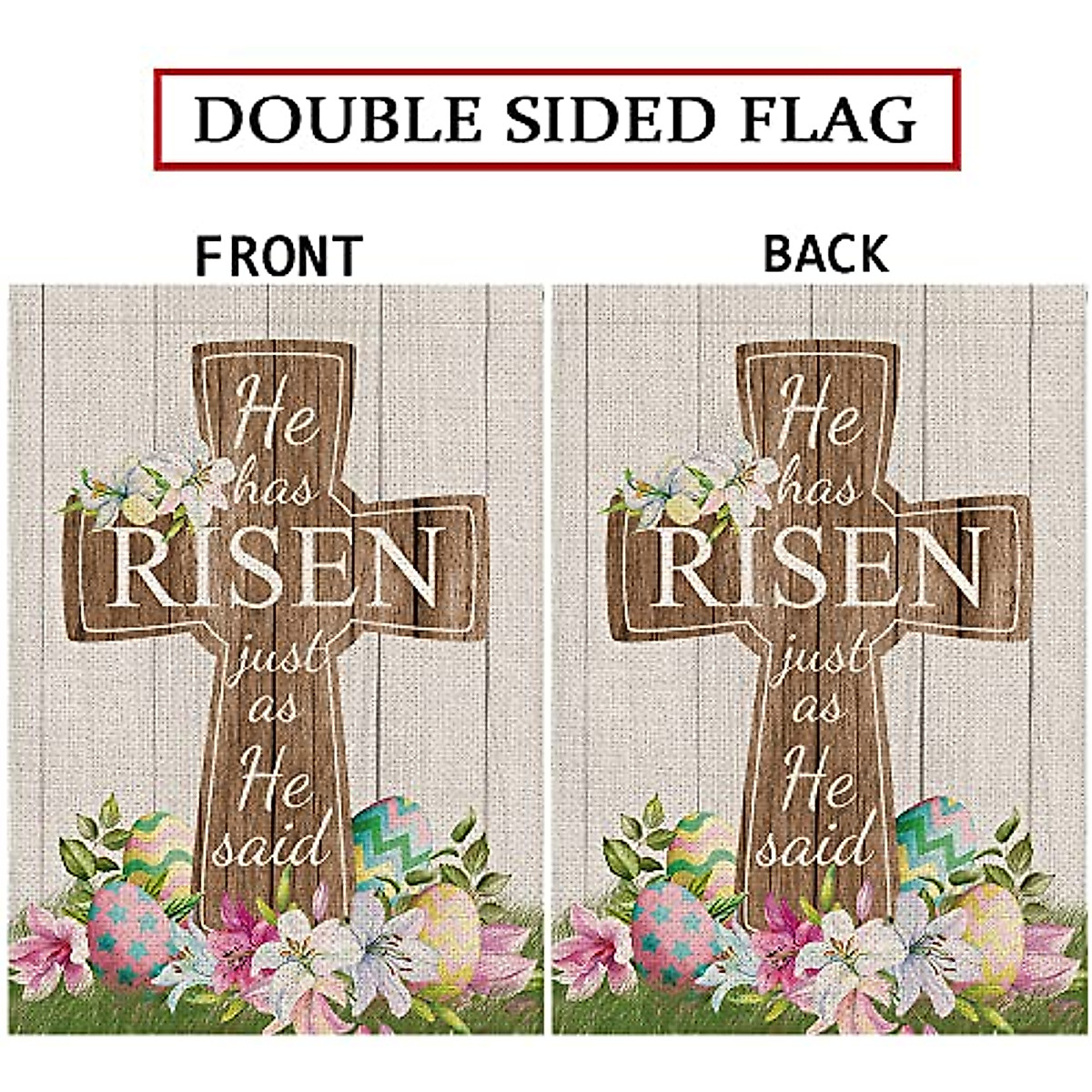 Easter Garden Flag He is Risen Cross Eggs Vertical Double Sided Holiday Outdoor Yard Decor 12.5x18 Inch