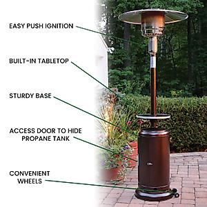 Hanover 7-Ft. 48,000 BTU Steel Propane Patio Heater in Bronze, Umbrella Style Gas Outdoor Heater for Deck or Patio
