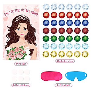Hxezoc Pin The Ring On The Bride Game With 42 Pcs Rings Large Bridal Party Games Poster for Bridal Shower, Wedding Party, Birthday Party, Carnival Party Supplies
