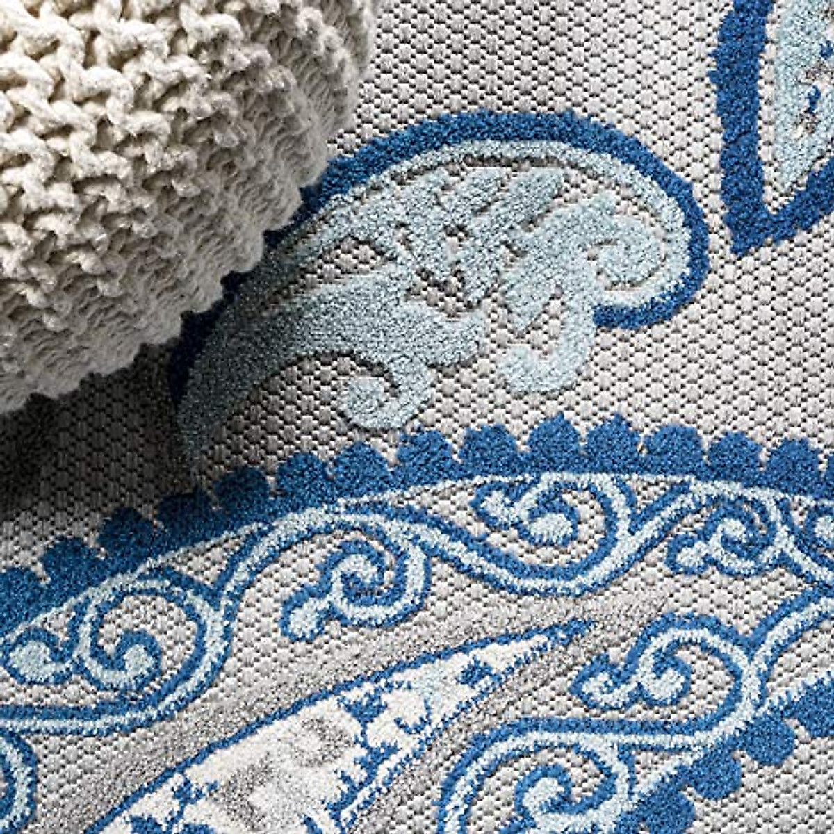 JONATHAN Y AMC102C-28 Julien Paisley High-Low Indoor Outdoor Area-Rug Bohemian Floral Easy-Cleaning High Traffic Bedroom Kitchen Backyard Patio Porch Non Shedding, 2 X 8, Blue/Light Gray