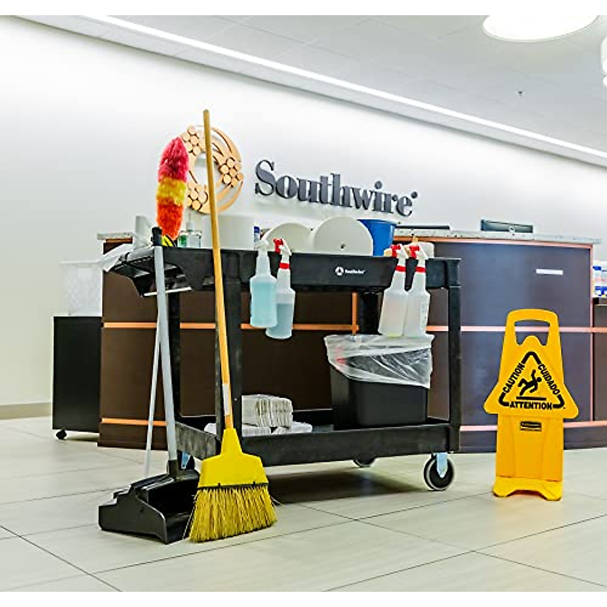 Southwire 65240340 Small 2 Shelf Utility/Service Cart, Lipped Shelves, 500 Lbs Capacity for Warehouse/Garage/Cleaning/Manufacturing