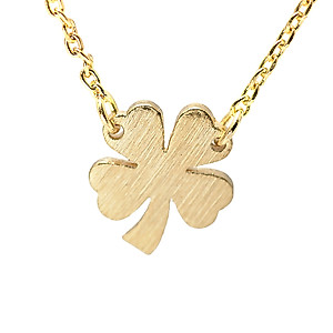 Spinningdaisy Handcrafted Brushed Metal Irish 4 Leaf Clover Necklace Gold