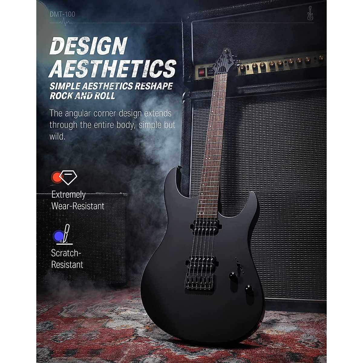 Donner Solid Body Electric Guitar, Matte Finish 39 Inch Metal Electric Guitar Beginner Kits with Bag, Strings, Strap, Cable, Strings Dampener for Rock Music Lover, DMT-100 (Matte Black)