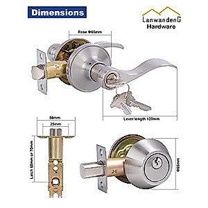 Keyed Alike Front Door Lever Lockset with Single Cylinder Deadbolt Combination Set, Exterior Door Knob with Lock and Deadbolt, Satin Nickel Finished, 2Sets