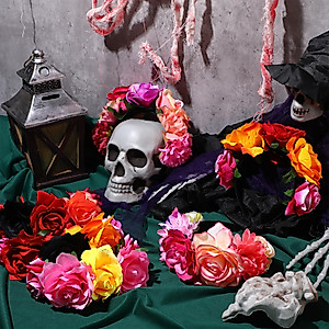 Xinnun 12 Pcs Mexican Rose Flower Crown Headband Easter Mardi Gras Headpiece Cosplay Headgear for Party