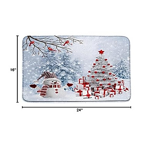 Merry Christmas Bath Mat Cute Snowman Xmas Tree Snowflake Pine Tree Forest Red Bird Berry Branch Winter Holiday Happy New Year Cartoon Bathroom Mat Microfiber Memory Foam Bath Decor Rugs