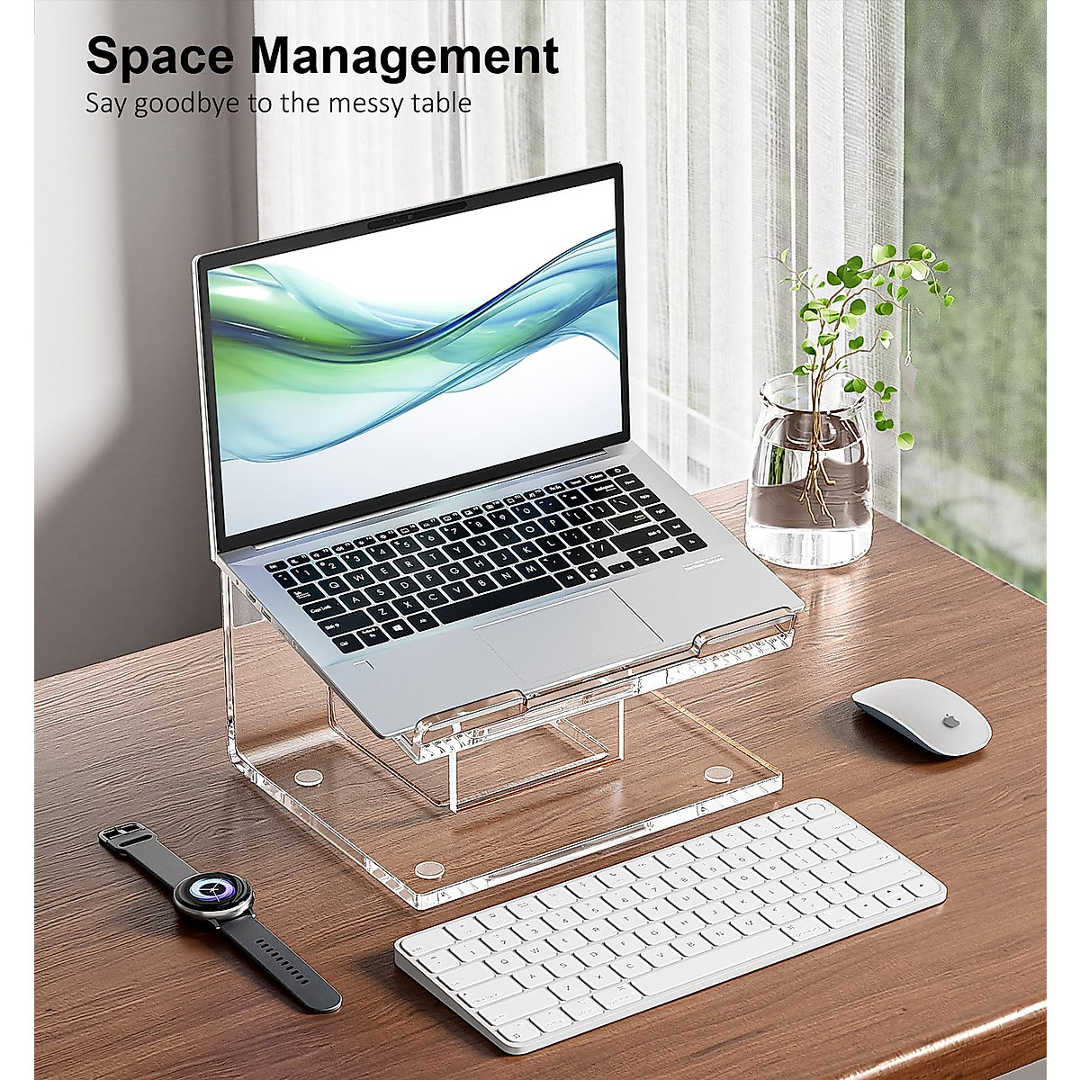 FUCDTEFC Acrylic Laptop Stand for Desk, Laptop Riser Tray for 13.3 14 15.6 Inch Clear Laptop Holder, Computer Stand for Laptop Compatible with MacBook, MacBook Pro, Dell, Lenovo, HP, Samsung