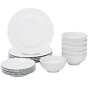 Nouva 18 Piece Dinnerware Set, Plates Snack Plates Bowls for Kitchen, Service for 6, White Dishes Dinnerware Sets Microwave safe Dishwasher safe