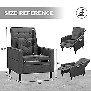XSPRACER Push Back Recliner Chair, Lounge Chair for Bedroom, Living Room Chair, Linen, Dark Gray, Single One