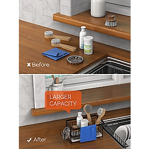 FixOwl Sink Caddy Kitchen Sink Organizer Sponge Holder for Kitchen Sink Non-Slip Countertop Organizer SUS304 with Removable Tray, Black