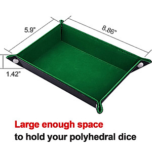 SIQUK Double Sided Dice Tray Folding Rectangle PU Leather and Dark Green Velvet Dice Holder