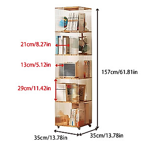 5 Tier Rotating Bookshelf, Clear Bookcase, Modern Storage Organizer Book Case for Bedroom Living Room Home Office, 360 Display Spinning Bookshelf Floor Standing Book Shelf (5 Tier - Natural)