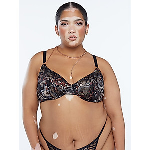 Savage X Fenty, Women's, Cold-Hearted Snake Unlined Lace Demi Bra, Venomous Vixen Snake Lace, 38DDD