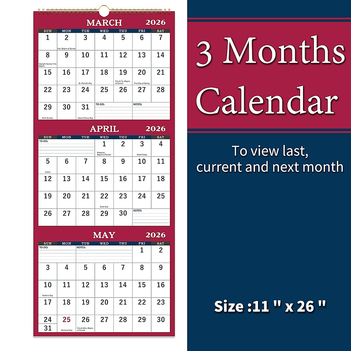 2023-2024 Calendar - 18 Monthly Calendar with Thick Paper, 14.6" x 11.5", Jan. 2023 - Jun. 2024, Twin-Wire Binding + Hanging Hook + Unruled Blocks with Julian Date, Horizontal - Pink