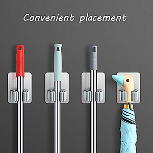 Yamto Broom Mop Stainless Wall Mount Holder Self Adhesive Tape, Brush Broom Gripper Holds, Storage Racks & Organization for Your Home, Kitchen Pan, Garage Bathroom Garden Tool Rack No Drilling 2 Pack