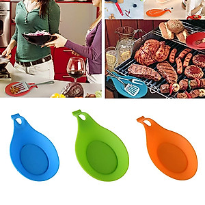 Kitchen Silicone Spoon Rest, 3 Pack Flexible Almond-Shaped Spoon Ladle Holder, Silicone Cooking Utensil Rest