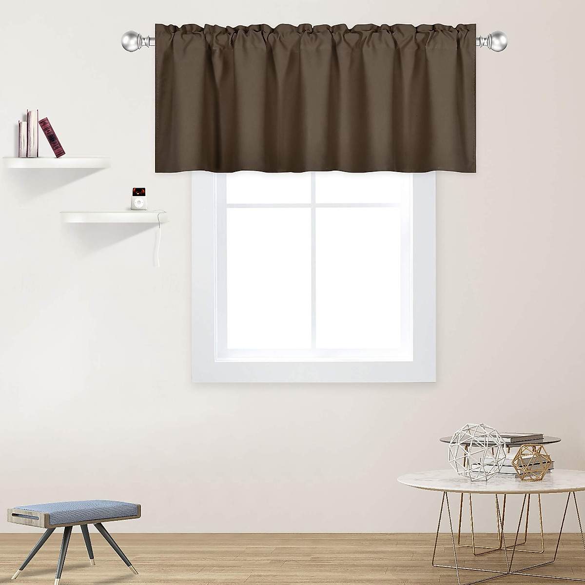 DECOVSUN Coffee Brown Valance for Windows 60x18 Inch Solid Thermal Insulated Blackout Kitchen Short Curtain Toppers Valance Rod Pocket for Bathroom Living Room 1 Panel