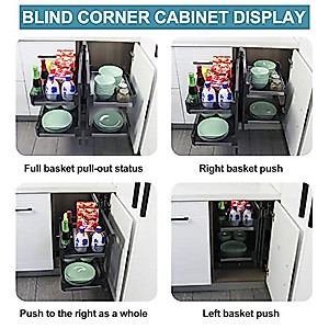 Blind Corner Cabinet Pull Out Organizer, Corner Kitchen Cabinet Pull Out Storage Rack Shelf 4 Aluminium Basket Corner Optimizer Pull Out Completely, Left Or Right Handed Open
