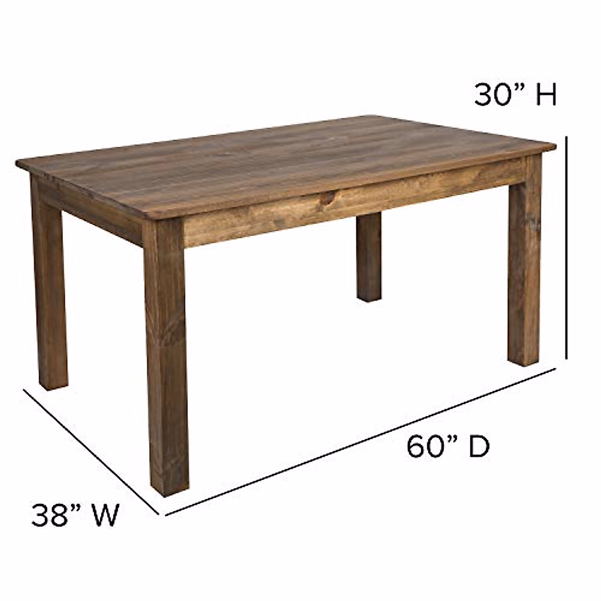 Merrick Lane Jessamine 60" x 38" Rectangular Antique Rustic Solid Pine Farm Dining Table