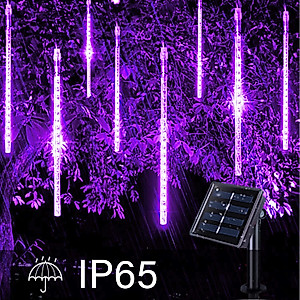 JMEXSUSS Purple Solar Christmas Lights Outdoor Waterproof, 8 Tube 144 LEDs Solar Meteor Shower Rain Lights, Solar Lights for Christmas Tree Halloween Patio Bush Holiday Party Decoration