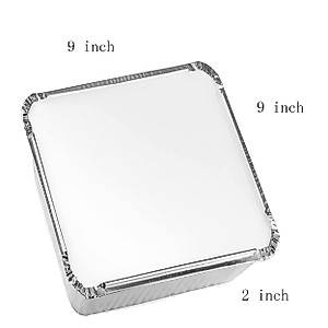 TBUY ROSE Aluminum Trays with Lids 9x9 for Serving Food Turkey Catering Disposable Aluminum Foil Pans for Baking Cakes, Bread, Meatloaf, Lasagna, 30 Pack Sliver 9x9x2